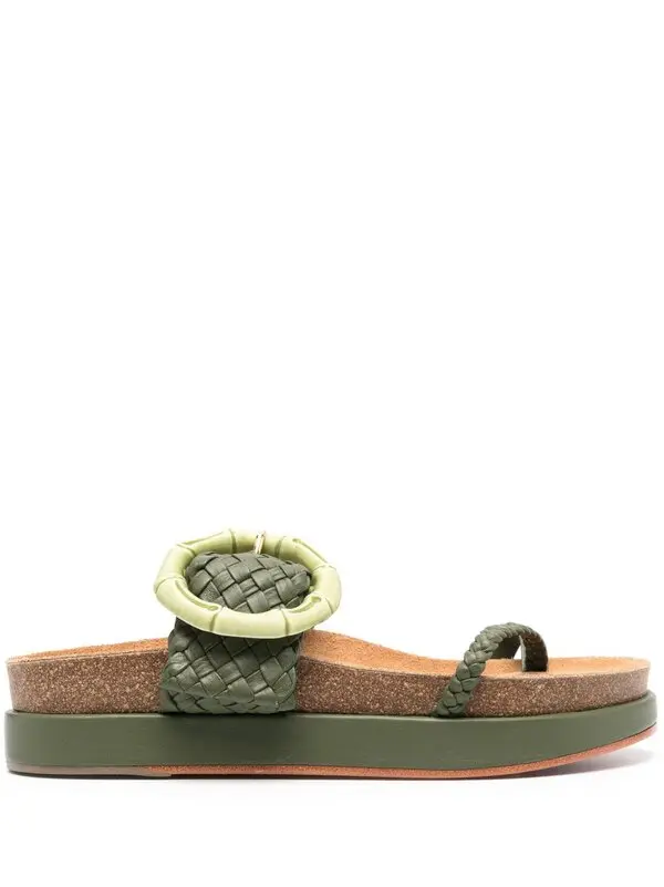 Johanna Ortiz Broadwalk Romance Leather Slides - Green