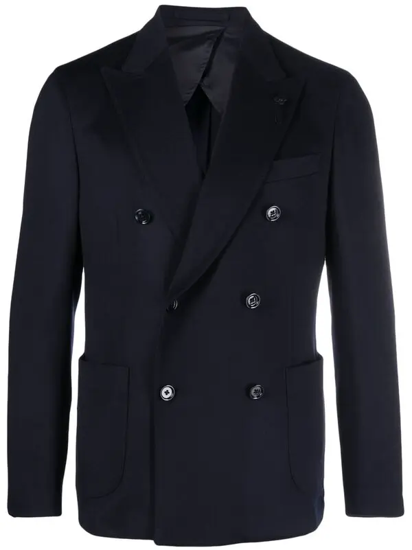 LARDINI Logo-plaque Double-breasted Blazer - Blue | Editorialist