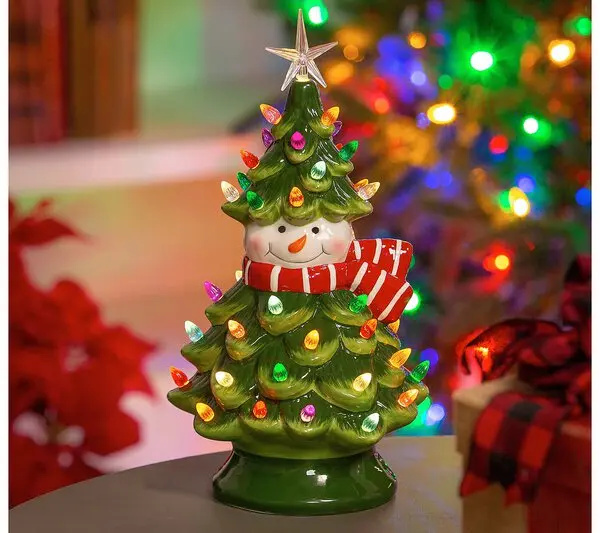 EVERGREEN 14 Led Ceramic Snowman Christmas Tree Table Decor