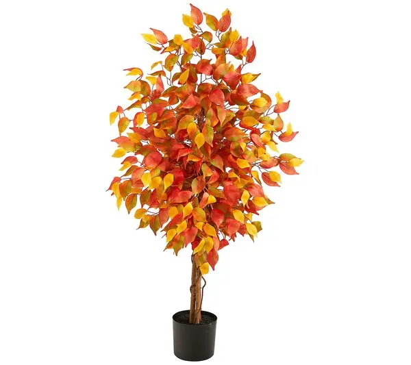 NEARLY NATURAL 4' Autumn Ficus Artificial Fall Ee