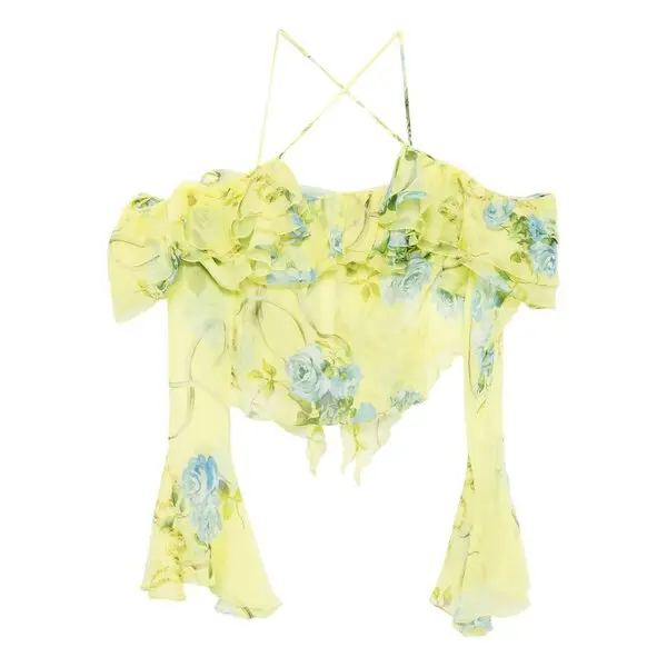 Blumarine Floral Silk Shirt - Yellow/blue
