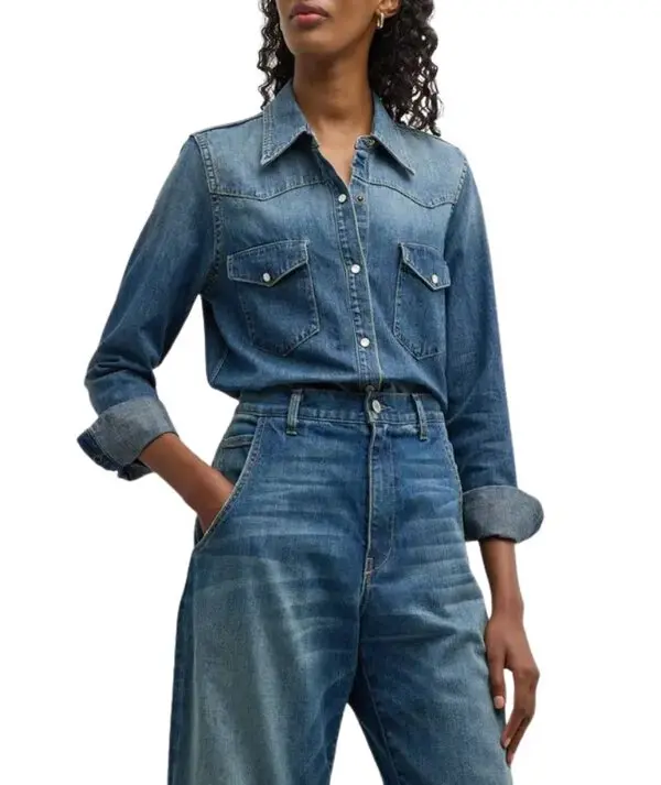 NILI LOTAN Travis Denim Western Shirt - Classic Wash