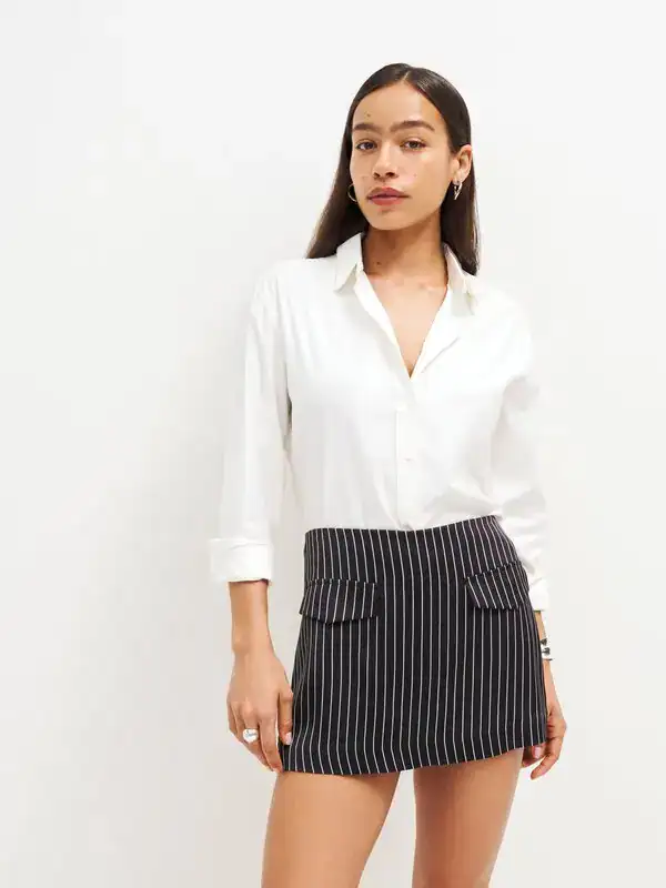 Reformation Imogen Satin Skort In Broadway Stripe 50% Off