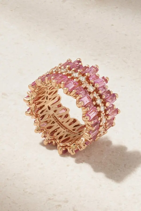 SUZANNE KALAN Triple Row Eternity 18-karat Rose Sapphire And Diamond Ring