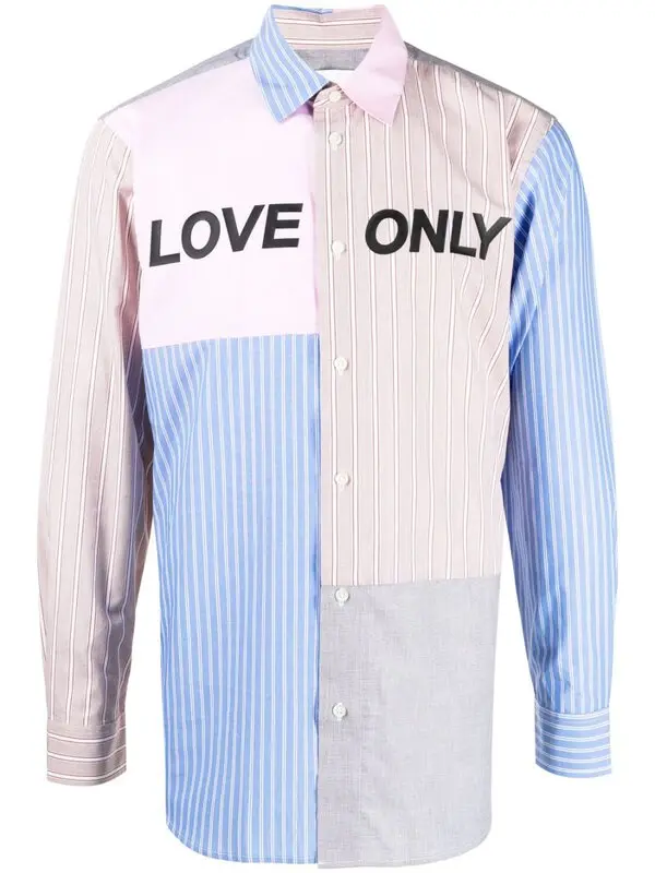PORTS V Slogan-print Patchwork Cotton Shirt - Multicolour