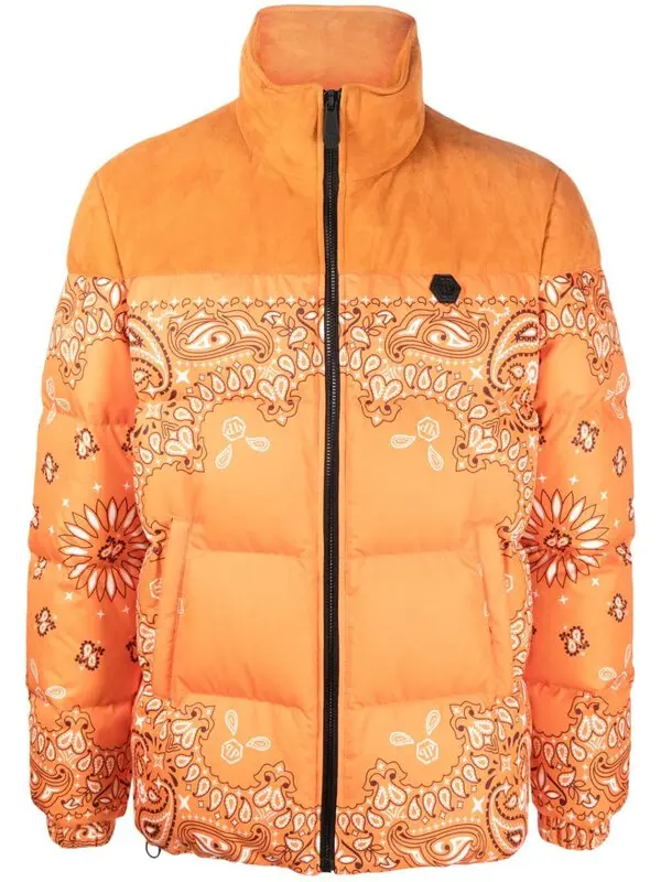 Philipp Plein Bandana Print Padded Jacket - Orange