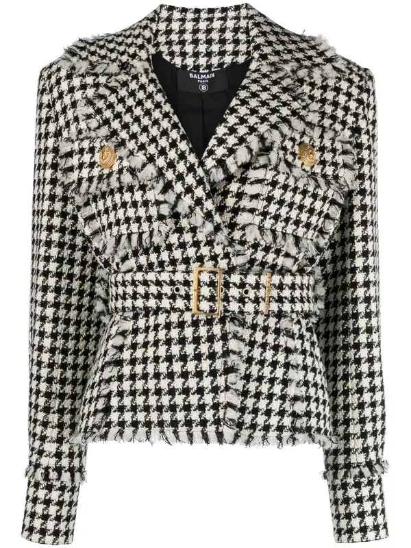Balmain Houndstooth Tweed Belted Jacket