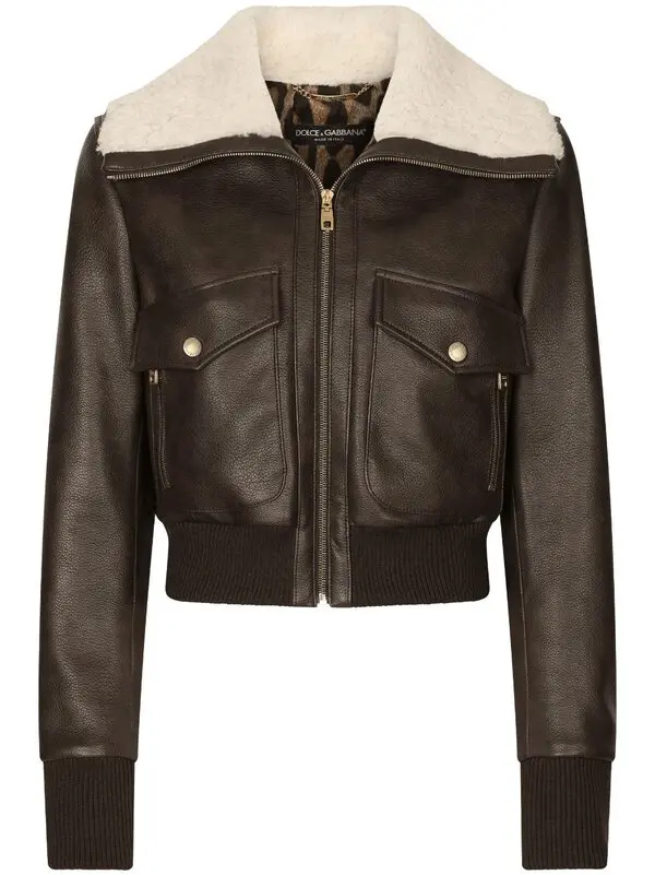 Dolce & Gabbana Shearling-collar Bomber Jacket - Brown