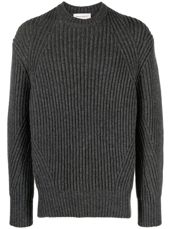 Alexander McQueen Ribbed-knit Wool Jumper - Grey