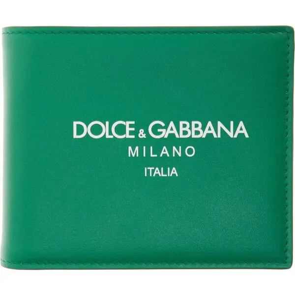 Dolce & Gabbana Logo Leather Bifold Wallet - Green Logo