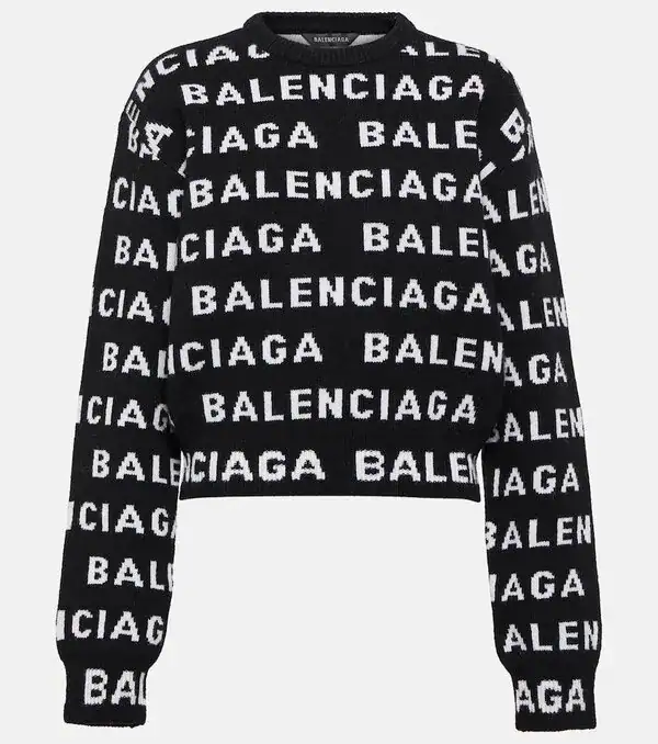 Balenciaga Jacquard Wool-Blend Sweater Black Editorialist