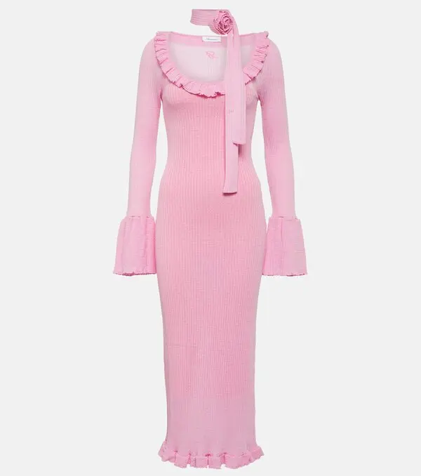Blumarine Ruffled Wool Midi Dress