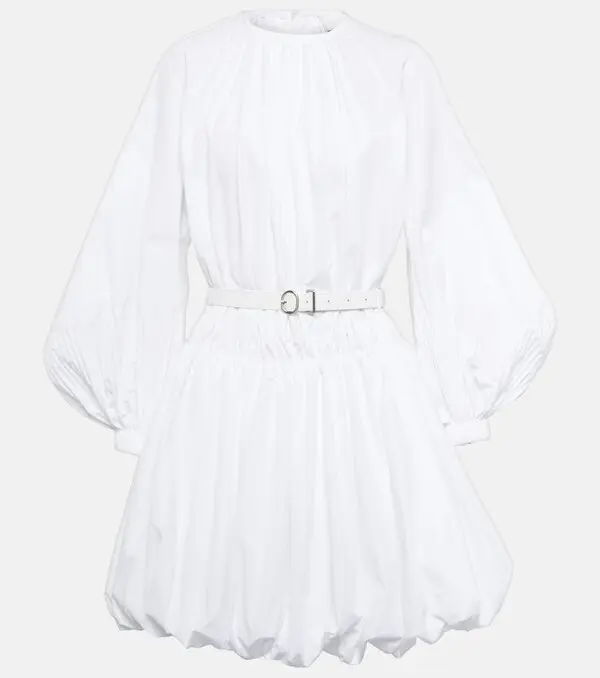 JIL SANDER Leather-trimmed Cotton Poplin Minidress