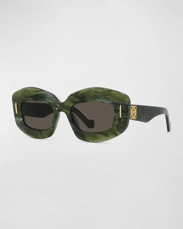 Loewe Rectangle Acetate Sunglasses With Anagram - Sdkgrn/brn