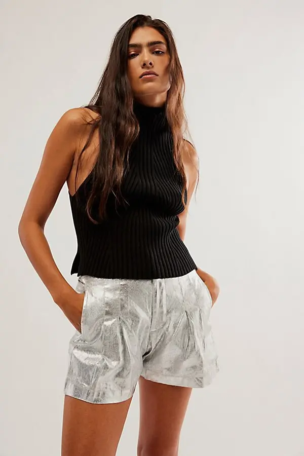 Frida Metallic Linen Shorts - Peach Fuzz main image 1