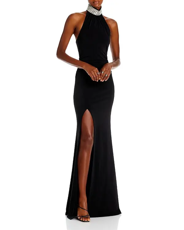 Cinq  Sept Izzy Embellished Halter Gown In Black - 70% Off | Editorialist