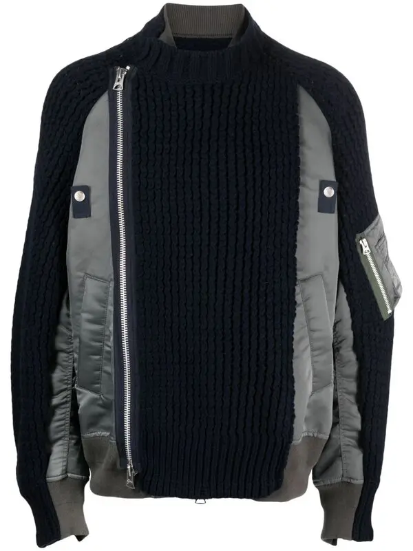 Sacai Panelled Knitted Bomber Jacket