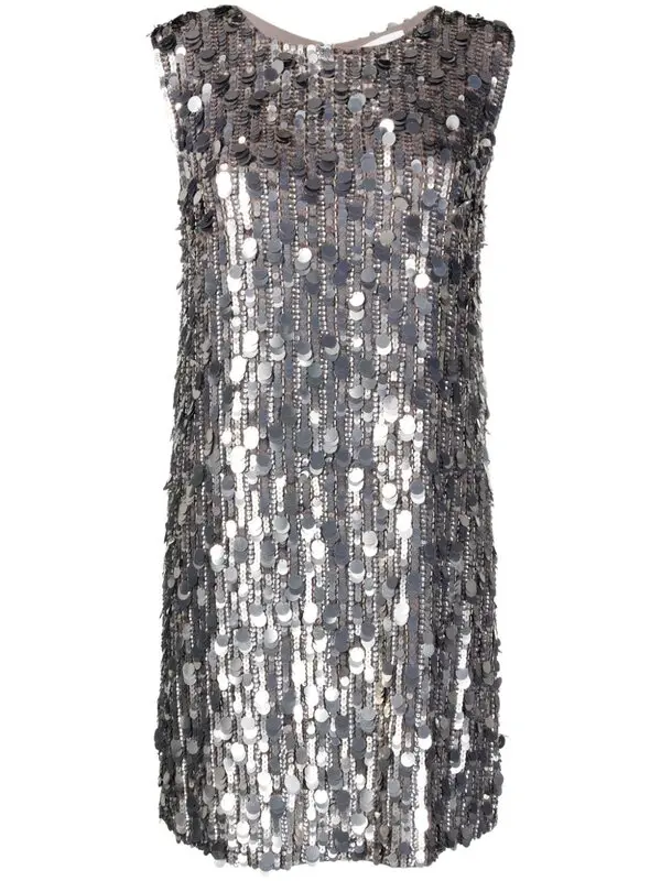P.a.r.o.s.h Sequined Sleeveless Mini Dress - Silver