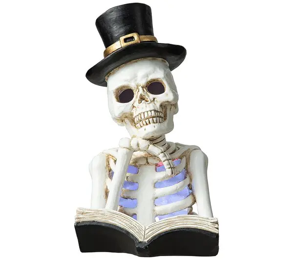 GLITZHOME 10 Lighted Halloween Skull Reading Bok Table Decor