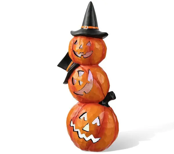 GLITZHOME 14.25'h Halloween Lighted Pumpkin Tab E Decor