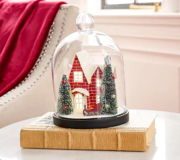 VALERIE PARR HILL As Is Illuminated Glass Cloche With Scene Valerie
