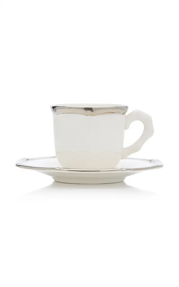 ESTE CERAMICHE FOR MODA DOMUS Set-of-two Bamboo Platinum-trimmed Large Ceramic Coffee Cup And Saucer