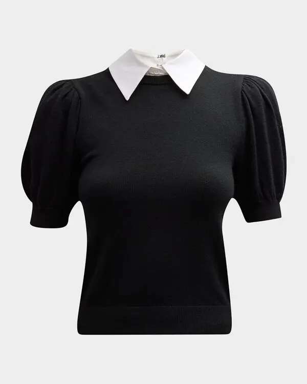 Alice + Olivia Chase Puff-sleeve Sweater With Detachable Collar