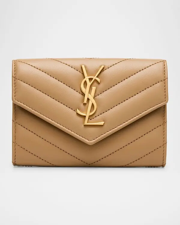 Saint Laurent Monogram Small Flap Wallet In Smooth Leather - Tan Multi