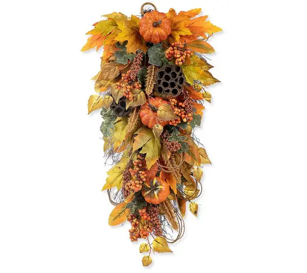 GLITZHOME 25'h Fall Harvest Pumpkin Leaf Swag