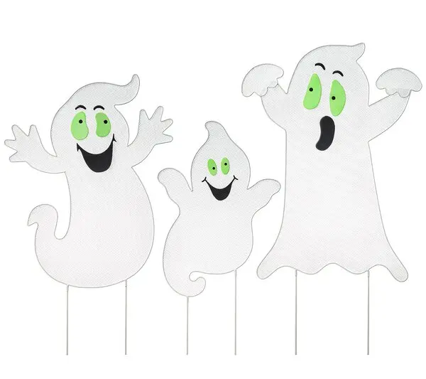 GLITZHOME Halloween Mesh Glowing Eyes Ghosts Ya Rd Stakes S/3