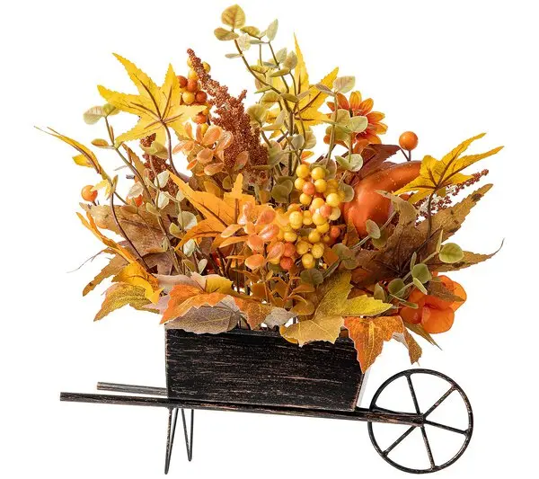 GLITZHOME 14'l Fall Harvest Floral Cart Centerp Ece