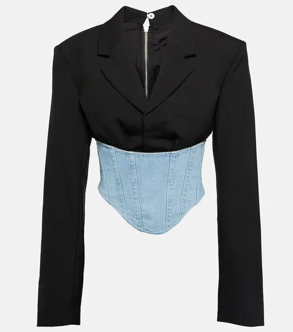 DION LEE Wool And Denim Bustier Blazer - Blue