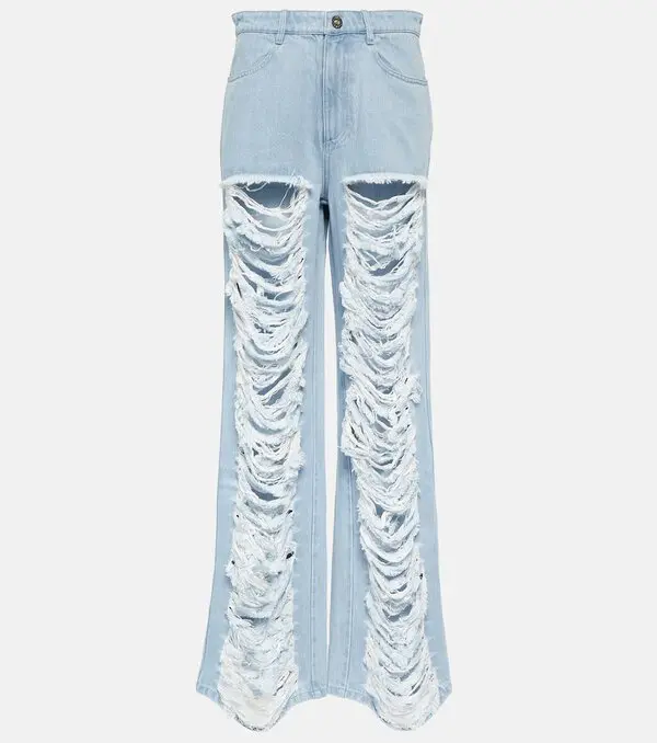 Dion Lee Distressed Low-Rise Wide-Leg Jeans In Blue 30% Off