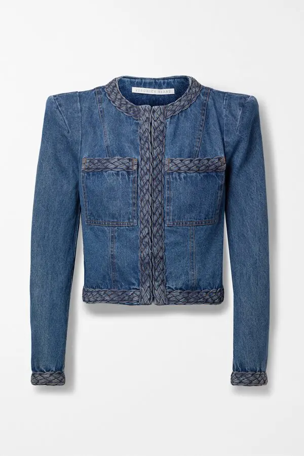 Veronica Beard Arrowe Cropped Braided Denim Jacket - Blue | Editorialist