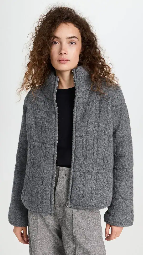 Sablyn Cashmere Cable Knit Puffer Jacket - Thunder | Editorialist