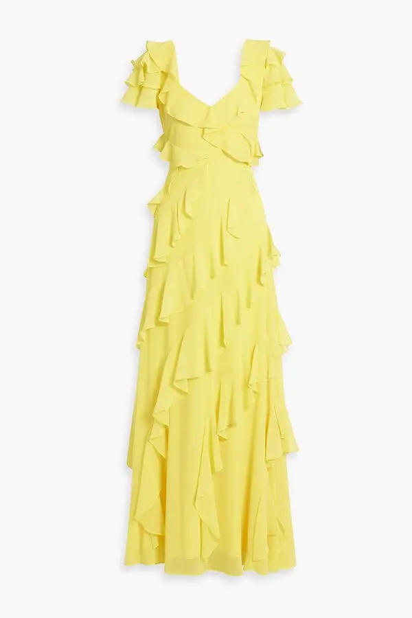 Badgley Mischka Ruffled Crepe Maxi Dress