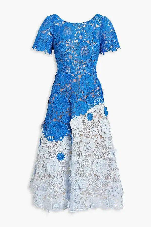Marchesa Two-Tone Guipure Lace Midi Dress In Blue - 65% Off | Editorialist