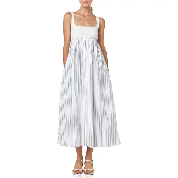 English Factory Tie Back Combo Sundress - Off White/ Navy