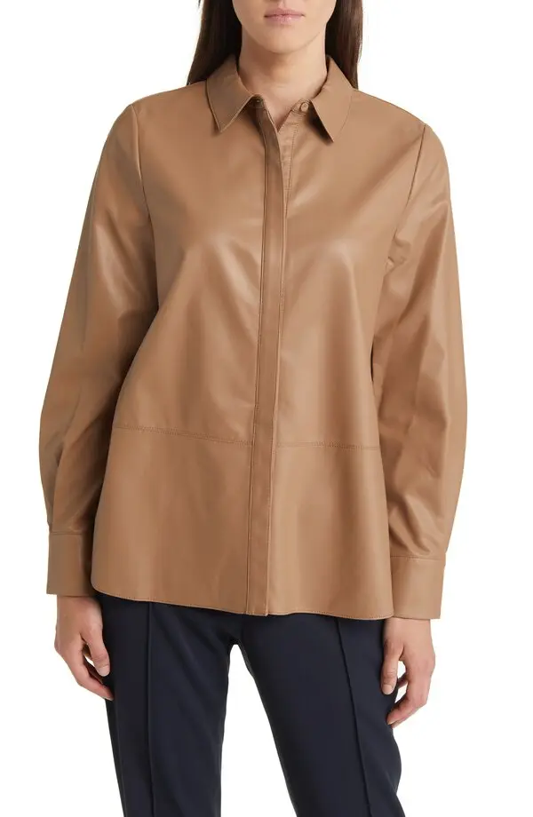 Kobi Halperin Lilianne Faux Leather Shirt - Warm Tan | Editorialist