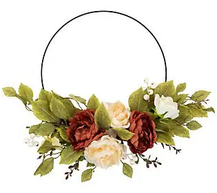 NORTHLIGHT Autumn Harvest Floral Half Wreath W/ All Foliage - One-color