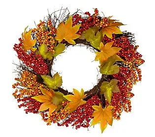 NORTHLIGHT Maple Leaf & Berry Twig Harvest Wrea Th 22 - One-color