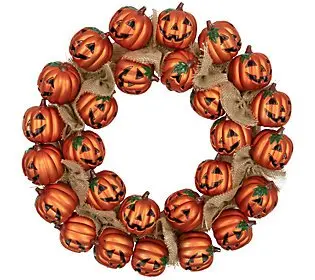 NORTHLIGHT Jack-o'-lantern & Burlap Halloween W Reath 20