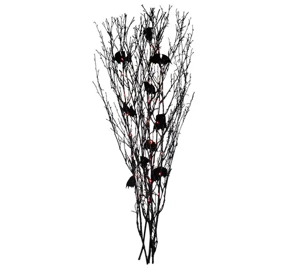 NORTHLIGHT 4' Black Glittered Halloween Branch /bats