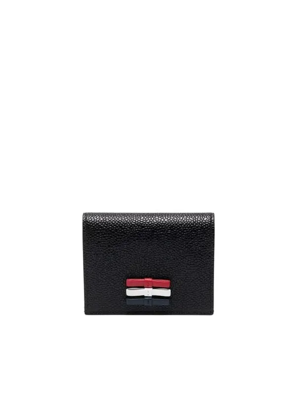 Thom Browne 3-bow Double Card Holder In Pebble Grain Leather L10, H8 Accessories