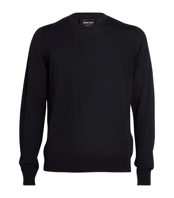 Giorgio Armani Wool Long Sleeve Sweater - Blue