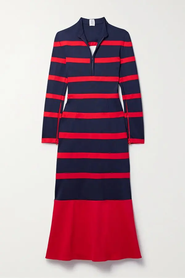 Rosie Assoulin Captain Buckled Striped Neoprene Midi Dress In Blue - 70%  Off | Editorialist