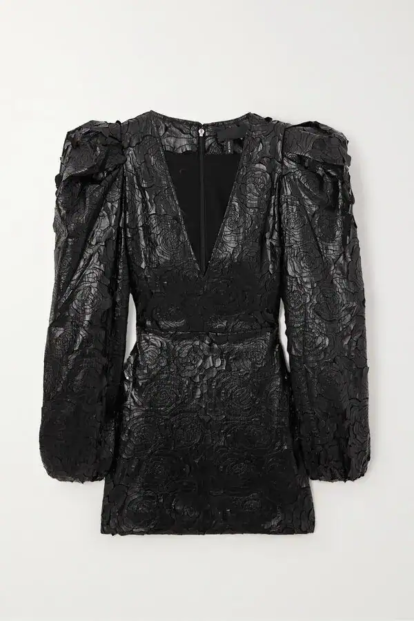 alice and olivia leather dress Alice + Olivia Wynell Vegan Leather Open Bow Back Midi Dress in Black main image 1