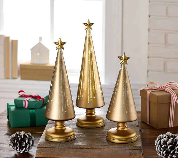VALERIE PARR HILL Set Of 3 Illuminated Starry Night Trees Valerie