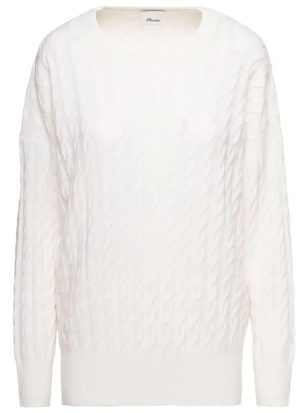 ALLUDE Cable-knit Cashmere Sweater - White