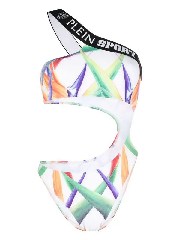 PLEIN SPORT Graphic-print One-shoulder Swimsuit - White